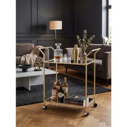KADIMA DESIGN Servierwagen &ndash; Gold, 73x78x37 cm, Glasplatte, auf Rollen