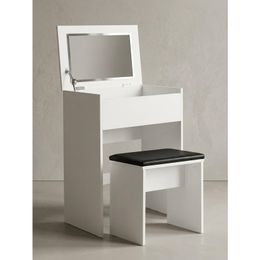 KADIMA DESIGN Schminktisch &ndash; Wei&szlig;, 60x81x40 cm, mit Klappspiegel, Hocker & Fach, Holz-Optik, modern