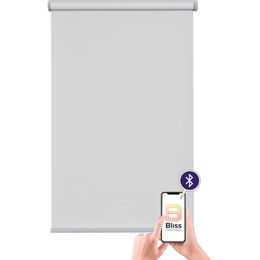 SUNLINES Elektrisches Rollo &raquo;Las Vegas&laquo; verdunkelnd Verdunkelung mit Bohren freih&auml;ngend appgesteuert via Bluetooth, mit Motor und Akku, silberner 