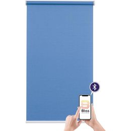 SUNLINES Elektrisches Rollo &raquo;Mosaik&laquo; blickdicht mit Bohren freih&auml;ngend appgesteuert via Bluetooth, mit Akku und Motor, wei&szlig;er Fallstab blau Kunststoff