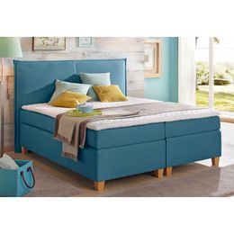 Home Affaire Boxspringbett &raquo;Houssay&laquo; inkl. Topper, 5 Breiten, 2 H&auml;rtegraden auch in &Uuml;berl&auml;nge 220 cm blau Struktur fein (100% Polyester) Struktur fein