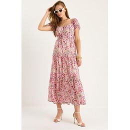 Midi-Kleid mit Herzkragen und floralem Druck