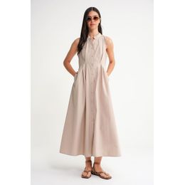 Knopfkragen Maxi-Kleid