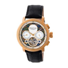 Heritor Automatik Aura Herren-Halbskelett-Lederarmbanduhr
