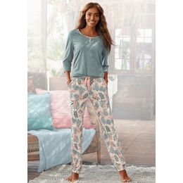 Lascana Damen Pyjama, Gr&uuml;n, Gr. 40/42, Pyjamas, 100% Baumwolle