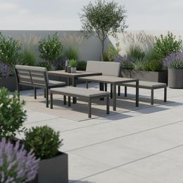 Ambia Garden Gartenset, Anthrazit, Hellgrau, Textil, 5-teilig, F&uuml;llung: Schaumstoff,Polyester, Tisch ausziehbar, Gartenm&ouml;bel, Gartenm&ouml;bel-Sets