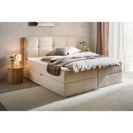 Boxxx Boxbett, Creme, Textil, H3, H&ouml;he ca. 25 cm, 180x200 cm, Bettkasten, gepolstertes Kopfteil, in verschiedenen Gr&ouml;&szlig;en erh&auml;ltlich, Matratze geteilt, Schlafzimmer, Betten, Doppelbetten