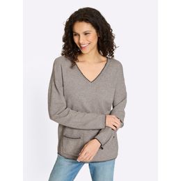 Heine Damen Pullover, Braun, Gr. 42, V-Ausschnitt Pullover, Material: Viskose