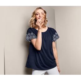 Tchibo - Shirt mit Lochstickerei - Damen - Gr. L - dunkelblau