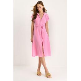 V-Ausschnitt Midi-Kleid mit Knopfverschluss und Bindung Detail