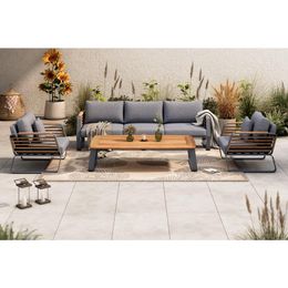 Ambia Garden Loungegarnitur Teakholz, Dunkelgrau, Holz, Metall, Teakholz, Loungem&ouml;bel, Gartenlounge-Sets
