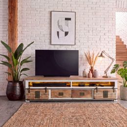 TV-Board Mango / Altholz 220x55x50 wei&szlig; lackiert RAILWAY LUX #532