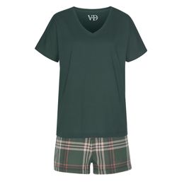 Lascana Pyjama Damen Gr&ouml;&szlig;e L/XL dunkelgr&uuml;n / rot / wei&szlig; Sommerkleid
