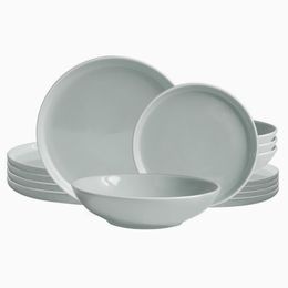 ECHTWERK 12-teiliges Vintage Tafelservice "Nerea" Nature-Design, f&uuml;r 4 Personen, Pastellfarbenes Geschirrset aus Steingut mit 4 x Speiseteller, 4 x Beilagenteller, 4 x Suppenteller, Grau