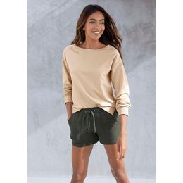 BENCH. LOUNGEWEAR Relaxshorts gr&uuml;n Gr. 32/34 f&uuml;r Damen. Mit Logodruck, Kordelzug. Bequem. Nachhaltig.