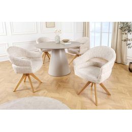 Riess Ambiente Drehbarer Stuhl ORGANIKO beige Chenillestoff Holzgestell Eiche mit Armlehne Riess-Ambiente Esszimmerstuhl K&uuml;chenstuhl Modern Natur Retro