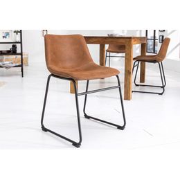 Riess Ambiente Industrial Design Stuhl DJANGO vintage braun mit Eisengestell Riess-Ambiente Esszimmerstuhl K&uuml;chenstuhl