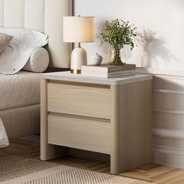 Hometopia Moderner, Braun, Holzwerkstoff, 2 Schubladen, 53x50x45 cm, Schlafzimmer, Nachttische