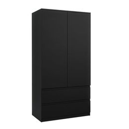 Mobelsta Kleiderschrank, Schwarz, Holzwerkstoff, Nachbildung,Strukturbuche, 90x180x50 cm, Schlafzimmer, Kleiderschr&auml;nke, Dreht&uuml;renschr&auml;nke