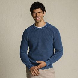 LANDS' END DRIFTER Pullover im Shaker-Rippstrick f&uuml;r Herren, Herren, size: regular, Blau, Baumwolle, by Lands' End