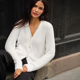 LANDS' END Cardigan mit Strass-Kn&ouml;pfen f&uuml;r Damen in Petite-Gr&ouml;&szlig;e, Damen, size: petite, Elfenbein, Viskose/Polyester-Mischung, by Lands' End