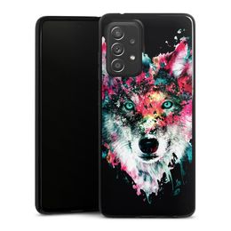 DeinDesign Galaxy A52s 5G Handy Slim Case extra d&uuml;nn Silikon Handyh&uuml;lle schwarz H&uuml;lle Colourful Wolf Riza Peker Silikon Slim Case