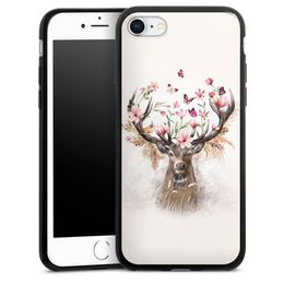 DeinDesign iPhone SE (2022) Handy Slim Case extra d&uuml;nn Silikon Handyh&uuml;lle schwarz H&uuml;lle Flowers Deer Animals Silikon Slim Case