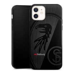 DeinDesign iPhone 12 Handy Slim Case extra d&uuml;nn Silikon Handyh&uuml;lle schwarz H&uuml;lle Sc Freiburg Official Licensed Product Metallic Look Silikon Slim Case