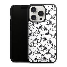 DeinDesign iPhone 15 Pro Handy Premium Silikon H&uuml;lle Handyh&uuml;lle schwarz Case Peanuts Snoopy Muster Silikon Premium Case