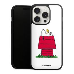 DeinDesign iPhone 15 Pro Handy Premium Silikon H&uuml;lle Handyh&uuml;lle schwarz Case Snoopy Peanuts Official Licensed Product Silikon Premium Case