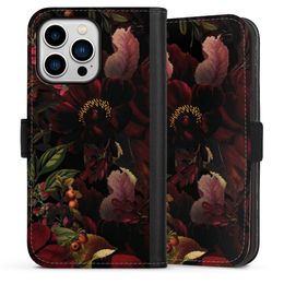 DeinDesign iPhone 13 Pro Handy Klapph&uuml;lle Handyh&uuml;lle aus Kunst Leder schwarz Flip Case Flowers Meadow Utart Sideflip mit Lasche