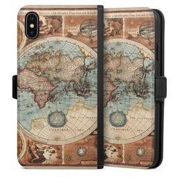DeinDesign iPhone Xs Max Handy Klapph&uuml;lle Handyh&uuml;lle aus Kunst Leder schwarz Flip Case World Map Vintage Map Sideflip mit Lasche