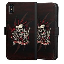 DeinDesign iPhone Xs Max Handy Klapph&uuml;lle Handyh&uuml;lle aus Kunst Leder schwarz Flip Case Rock Totenkopf Music Sideflip mit Lasche