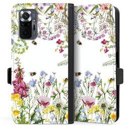 DeinDesign Xiaomi Redmi Note 10 Pro Handy Klapph&uuml;lle Handyh&uuml;lle aus Kunst Leder schwarz Flip Case Meadow Nature Flowers Sideflip mit langer Lasche