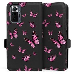 DeinDesign Xiaomi Redmi Note 10 Pro Handy Klapph&uuml;lle Handyh&uuml;lle aus Kunst Leder schwarz Flip Case Butterfly Motiv Ohne Hintergrund Muster Sideflip mit langer 