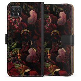DeinDesign Galaxy A22 5G Handy Klapph&uuml;lle Handyh&uuml;lle aus Kunst Leder schwarz Flip Case Meadow Flowers Utart Sideflip mit langer Lasche