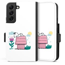 DeinDesign Galaxy S22 Handy Klapph&uuml;lle Handyh&uuml;lle aus Kunst Leder schwarz Flip Case Snoopy Dog Official Licensed Product Sideflip mit langer Lasche