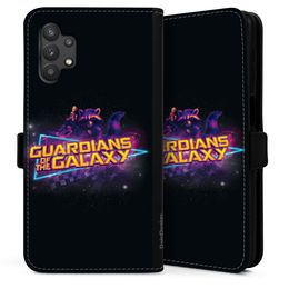 DeinDesign Galaxy A32 5G Handy Klapph&uuml;lle Handyh&uuml;lle aus Kunst Leder schwarz Flip Case Guardians Of The Galaxy Marvel Logo Sideflip mit langer Lasche