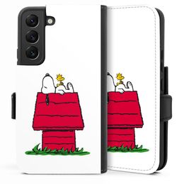 DeinDesign Galaxy S22 Handy Klapph&uuml;lle Handyh&uuml;lle aus Kunst Leder schwarz Flip Case Snoopy Peanuts Official Licensed Product Sideflip mit langer Lasche
