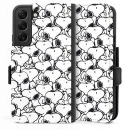 DeinDesign Galaxy S22 Handy Klapph&uuml;lle Handyh&uuml;lle aus Kunst Leder schwarz Flip Case Peanuts Snoopy Muster Sideflip mit langer Lasche