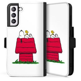 DeinDesign Galaxy S21 FE 5G Handy Klapph&uuml;lle Handyh&uuml;lle aus Kunst Leder schwarz Flip Case Snoopy Peanuts Official Licensed Product Sideflip mit Lasche