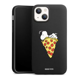 DeinDesign iPhone 13 Mini Handy Premium Silikon H&uuml;lle Handyh&uuml;lle schwarz Case Peanuts Pizza Snoopy Silikon Premium Case