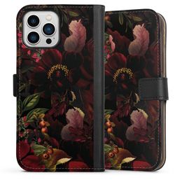 DeinDesign iPhone 13 Pro Max Handy Klapph&uuml;lle Handyh&uuml;lle aus Kunst Leder schwarz Flip Case Flowers Meadow Utart Sideflip mit langer Lasche