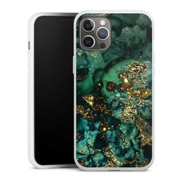 DeinDesign iPhone 12 Pro Max Handy Silikon H&uuml;lle Case wei&szlig; Handyh&uuml;lle Marble Muster Glitzer Silikon Case