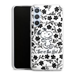DeinDesign Galaxy A54 5G Handy Silikon H&uuml;lle Case wei&szlig; Handyh&uuml;lle Peanuts Flowers Snoopy Silikon Case