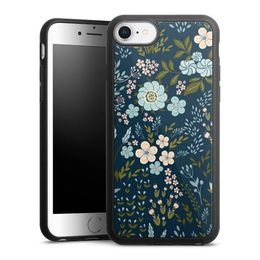 DeinDesign iPhone SE (2020) Handy Gallery Case Handyh&uuml;lle 9H Geh&auml;rtetes Glas R&uuml;ckseite H&uuml;lle Blue Muster Flowers Gallery Case