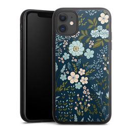 DeinDesign iPhone 11 Handy Gallery Case Handyh&uuml;lle 9H Geh&auml;rtetes Glas R&uuml;ckseite H&uuml;lle Blue Muster Flowers Gallery Case