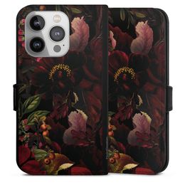DeinDesign iPhone 14 Pro Handy Klapph&uuml;lle Handyh&uuml;lle aus Kunst Leder schwarz Flip Case Flowers Meadow Utart Sideflip mit langer Lasche