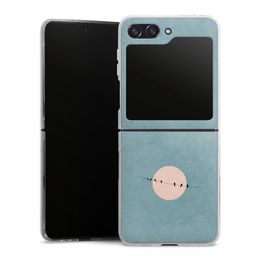 DeinDesign Galaxy Z Flip 5 Handy Hard Case Schutzh&uuml;lle transparent Smartphone Handy H&uuml;lle Turquoise Bird Moon Hard Case