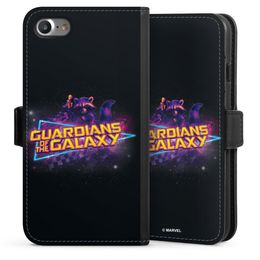 DeinDesign iPhone SE (2020) Handy Klapph&uuml;lle Handyh&uuml;lle aus Kunst Leder schwarz Flip Case Guardians Of The Galaxy Marvel Logo Sideflip mit Lasche